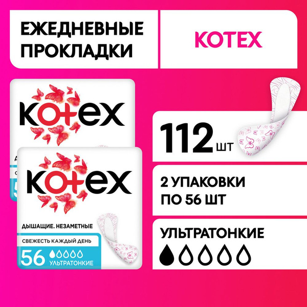 Прокладки ежедневные ультратонкие Kotex, 112 шт - купить с доставкой по ...
