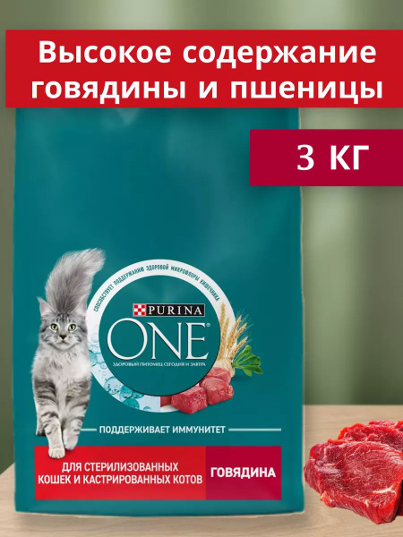 PURINA ONE корм для стерилизованных кошек с говядиной, 3 кг - купить с ...