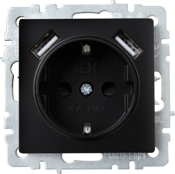 Розетка силовая штепсельная IEK / ИЭК Brite РЮш10-1-БрЧ с USB A+А ...