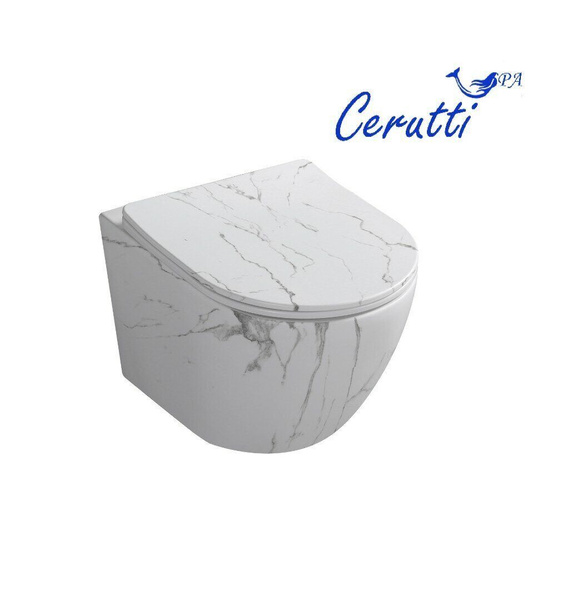 Унитаз подвесной Cerutti SPA SELLA Aria Tornado MMW CT9532 безободковый, белый мрамор матовый ...