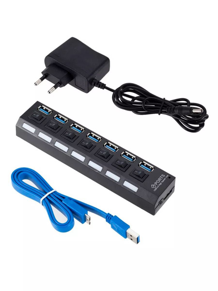 Активный USB 3.0 / USB 2.0 разветвитель на 7-портов с выключателями и ...