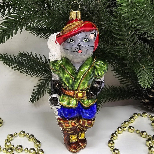 Irena Co елочная игрушка стекло Кот в сапогах 12 5х6х4 5см купить C доставкой на Ozon по