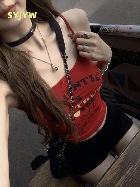 Кроп-топ Женский SYJYW красный, размер 38 Хлопок Бретельки Повседневный Бег Китай Без застежки ...