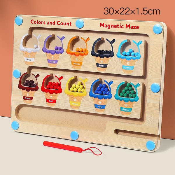 Деревянный магнитный лабиринт с шариками для детей, развивающие игрушки ...