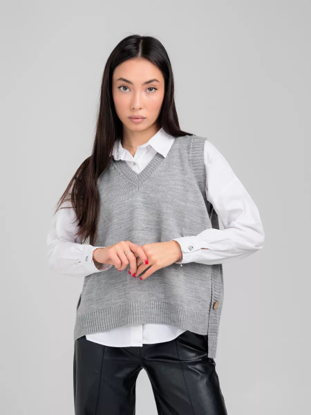 Жилет Женский Sali Moda серый Акрил, размер 42, 44 Декоративные пуговицы оверсайз Без застежки ...