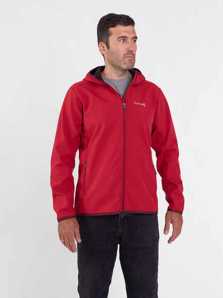 Куртка Мужской RedFox Светоотражающие элементы красный капюшон Softshell, размер 46 Длинный На ...