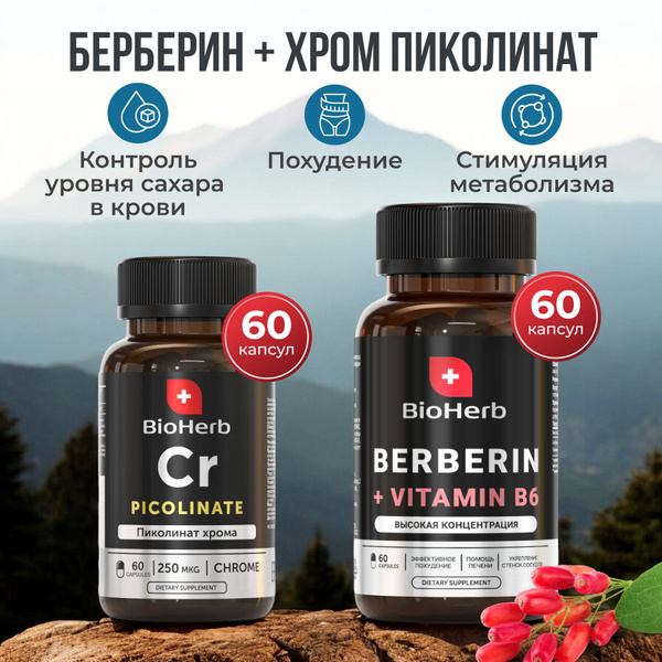 BioHerb БАД Берберин 60 капсул и Пиколинат Хрома 60 капсул для похудения купить на OZON по ...