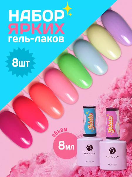 Набор гель лаков для маникюра 8 шт. Adricoco купить на OZON по низкой цене (944573051)