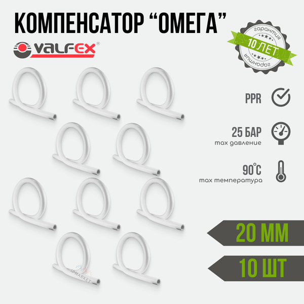 Компенсатор "Омега" полипропиленовый 20 мм 10 шт. VALFEX для компенсации температурных линейных ...