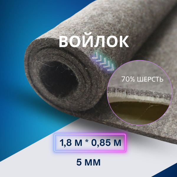 Войлок 70% шерсть, Утеплитель универсальный, Тепло-Шумоизоляция 5 мм ...