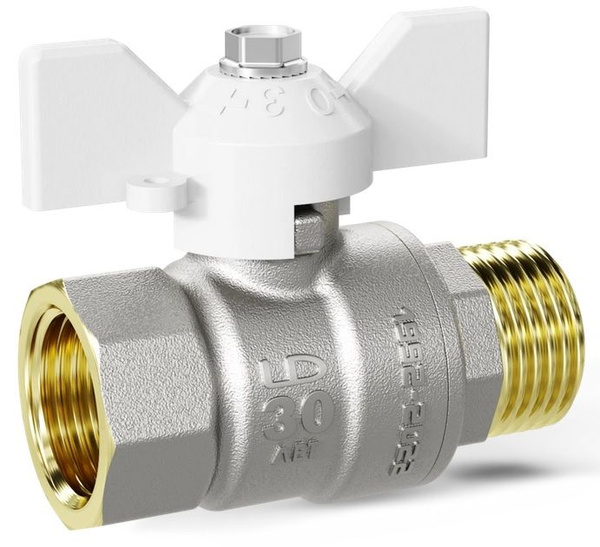 Кран шаровой латунный LD Pride 47.15.В-Н.Б Ду 15 Ру 40 бабочка (wite). арт. LD 47.302.15 W ...