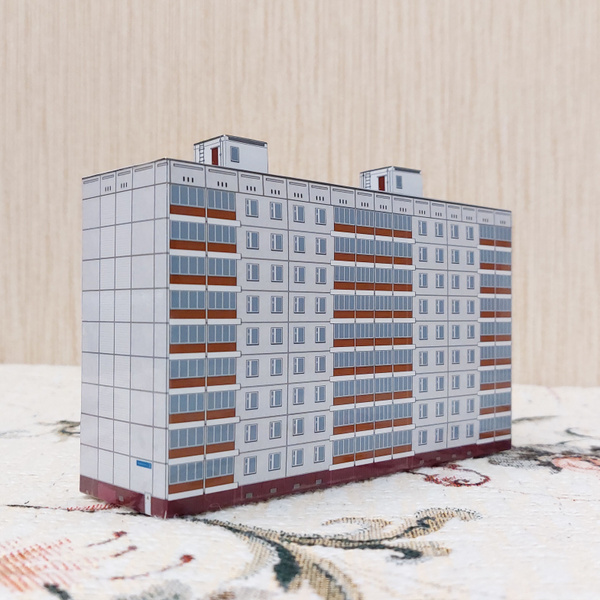 Макет панельного дома 9 этажей, серия 1-464Д-83. Модель для сборки из бумаги (масштаб 1:300) - 1 ...