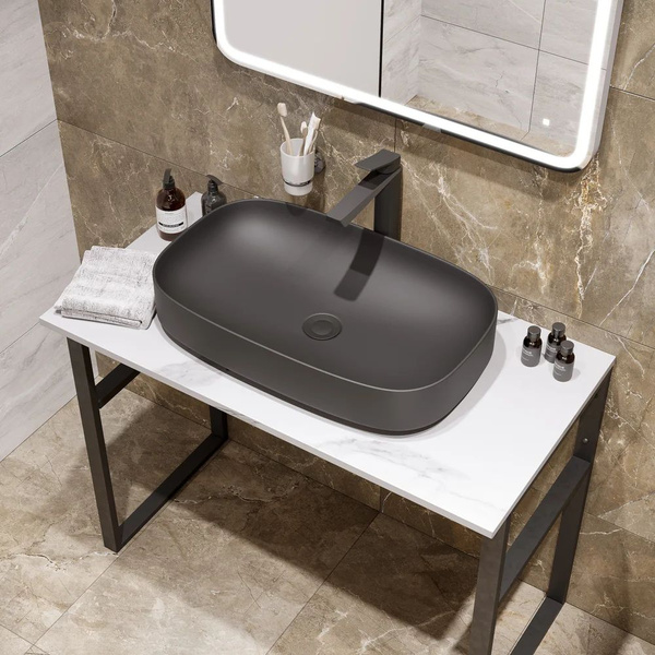 Накладная раковина STWORKI Молде накладная 65 3064-110 черная, чаша, фаянсовая, без отверстия ...