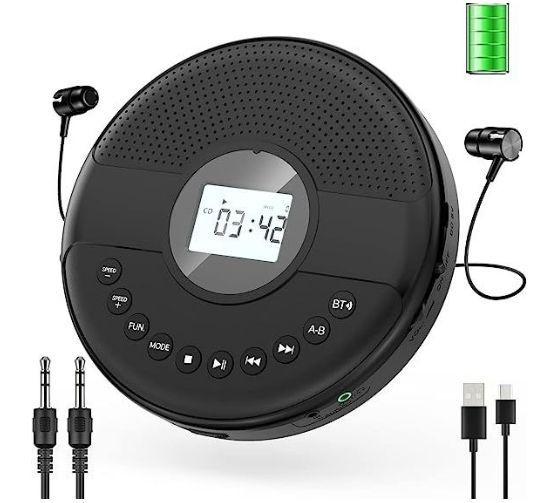 CD-/MP3 плеер Bluetooth с двумя динамиками, перезаряжаемый Walkman с ...