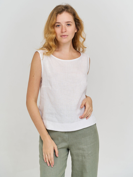 Топ Женский TRANGO белый, размер 56 Лен Без рукавов Повседневный Россия свободный Без застежки ...