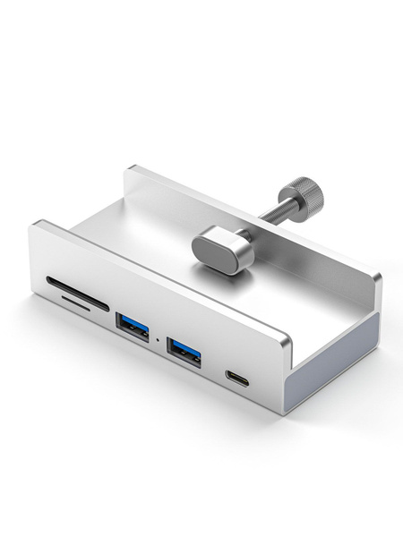 Хаб USB 3.0 кардридер MicroSD SD и USB-C цельный алюминий серебристый 5 ...