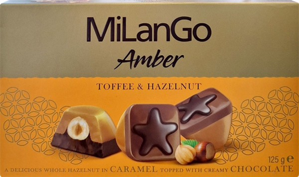 Конфеты "MILANGO AMBER" с фундуком,карамелью,нугой и мол.шоколадом ...