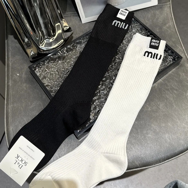 Чулки Женский Miu Miu размер универсальный черный белый Хлопок Капрон Домашний На любой сезон