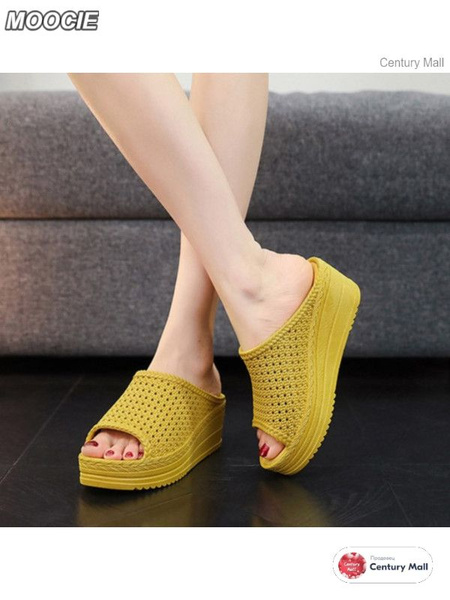 Сабо Женский MOOCIE Искусственная кожа, размер 35 Маломерит, Толстая подошва Танкетка купить c ...