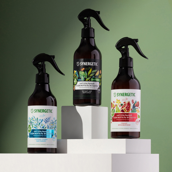 3 ШТ, SYNERGETIC Освежитель воздуха на водной основе, нейтрализатор запахов ассорти, 380 мл ...