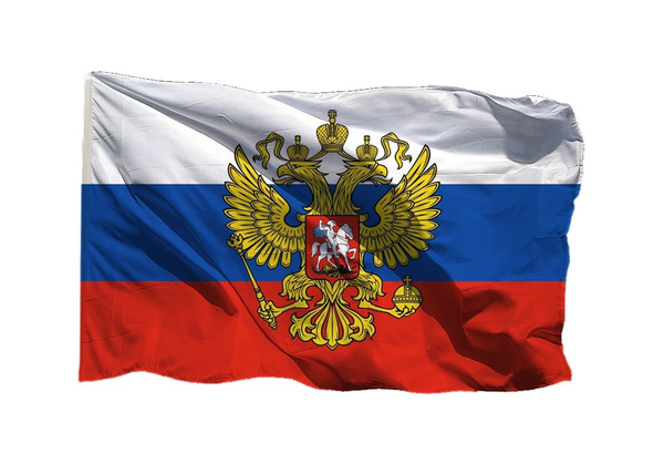 Флаг России с гербом РФ на флажной сетке, 70х105 см - для флагштока ...