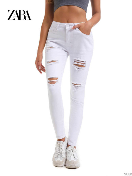 Джинсы Женский Zara супер белый Хлопок, размер 48 Молния Высокая Необработанный край, рост 155 ...
