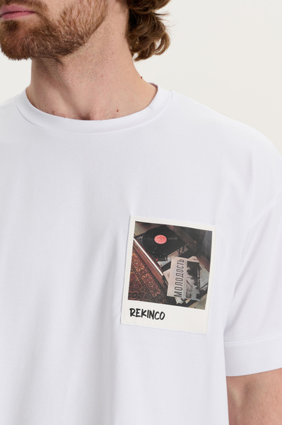 Футболка Мужской REKINCO белый Короткий, размер 48 Кулирная гладь ...