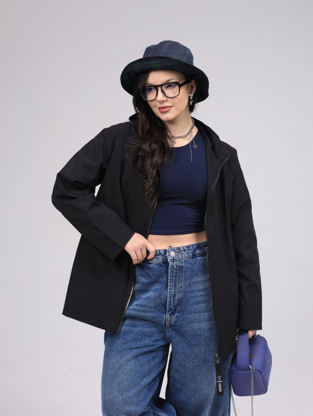 Ветровка Женский Jyldyz черный капюшон Плащевка, размер 52 Длинный Демисезон оверсайз Кыргызстан ...