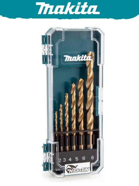 Makita D-72833 Набор сверл по металлу HSS-Tin 2-8 мм 6 шт. Сверла спиральные высокой твердости ...