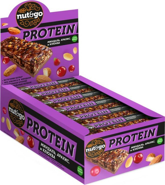 Батончик "Nut&Go" Protein миндаль, арахис, клюква, 36 г (упаковка 18 шт) купить на OZON по ...