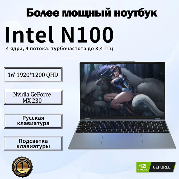 Ноутбук, 16, N100-MX230, Intel Alder Lake N100, 16 ГБ, NVIDIA GeForce ...