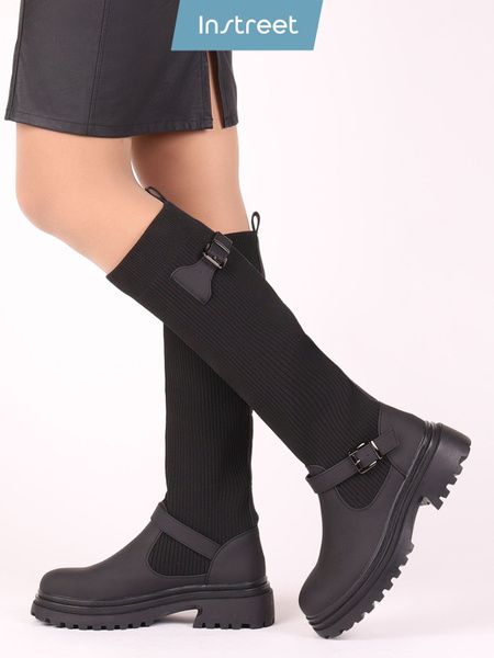 Сапоги Женский Instreet, размер 37 черный Демисезон 6 Толстый каблук Россия Без застёжки купить ...