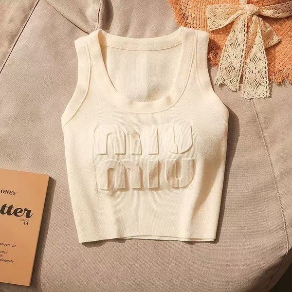 Майка Женский Miu Miu белый размер 48 Хлопок Повседневный Китай облегающий Надписи Логотип