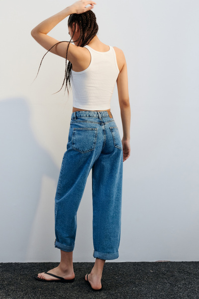 Джинсы Женский Befree голубой Джинс, размер 48 полуприталенный Молния Высокая, рост 170 ...