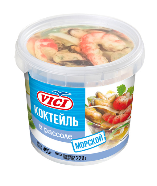 Коктейль из морепродуктов с креветками в рассоле Морской 400 г, VICI купить на OZON по низкой ...
