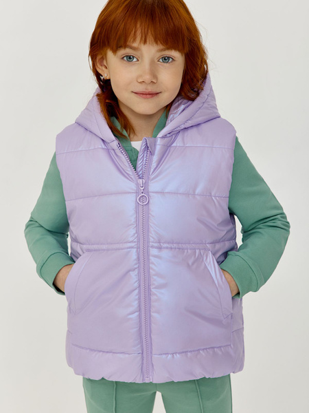 Жилет Девочки Coccodrillo фиолетовый, сиреневый Текстиль, размер 104 свободный Повседневный ...