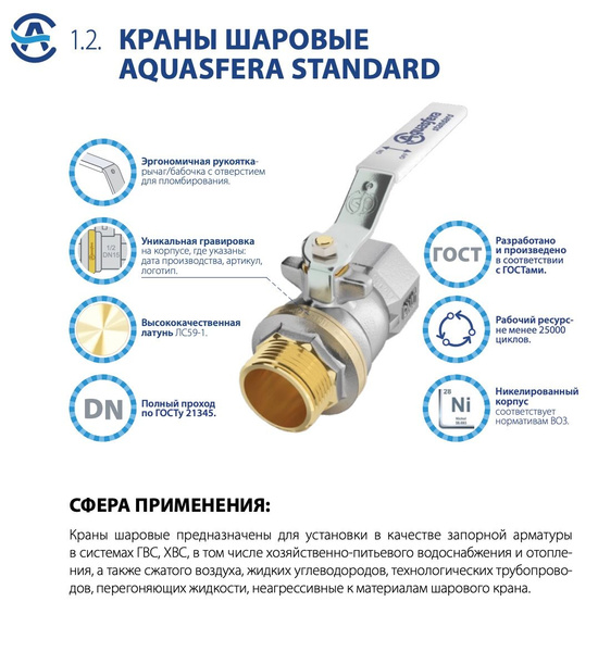 Кран шаровый 1 1/2" , Внутренний-Наружная, рычаг Aquasfera Standart / Гидропласт купить на OZON ...
