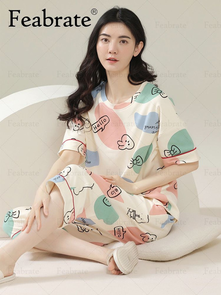 Пижама Женский Feabrate Хлопок, размер 46 Другое бледно-розовый Средний Китай Эластичная купить ...