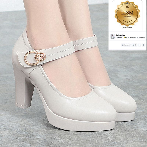 Туфли Женский LISM Воловья кожа, размер 36 Толстый каблук Россия Липучки Круглый нос ...