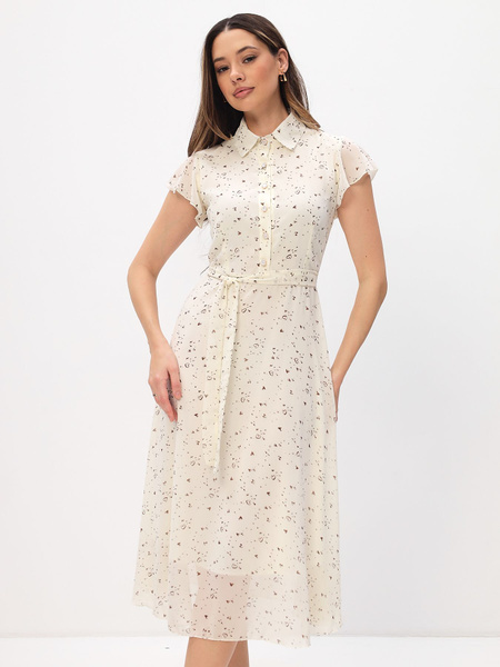 Платье Женский BMshop айвори платье-рубашка Повседневный Короткий Шифон, размер 48 Пуговицы ...