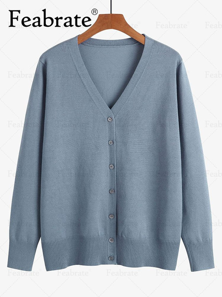 Кардиган Женский Feabrate светло-синий Хлопок, Нейлон, размер 54, 56 Пуговицы Длинный Однотонный ...