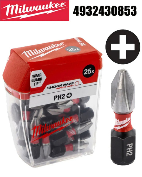 Бита Milwaukee 4932430853 SHOCKWAVE, односторонние, PH2, 25мм, 25шт ...