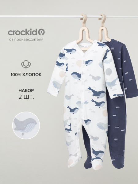 Комбинезон нательный Мальчики CROCKID, размер 68, рост 68 темно-синий, белый На любой сезон ...