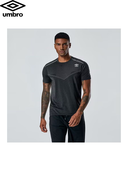 Футболка Мужской UMBRO темно-серый Короткий, размер 48, 50 Полиэстер FR Полоска свободный ...