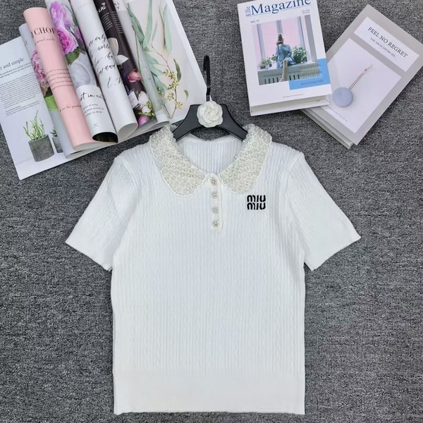 Поло Женский Miu Miu белый Короткий размер 46 Поликоттон Логотип облегающий Повседневный Китай