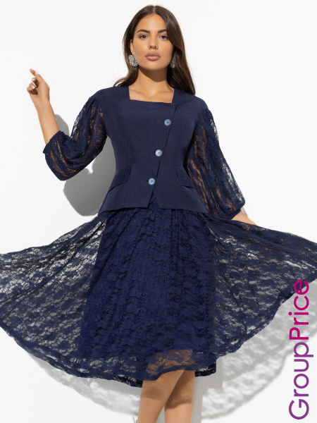 Костюм классический Женский Charutti Вечерний/праздничный синий, размер 54 Полиэстер, Спандекс ...