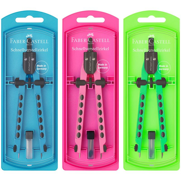 Циркуль Faber-Castell "Factory Neon", + грифели, пластиковый футляр ...