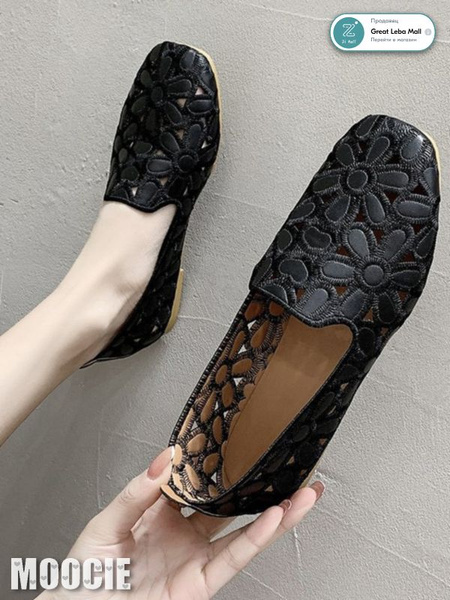 Мокасины Женский MOOCIE черный, размер 41 Без застёжки На любой сезон Круглый нос, Тонкая ...
