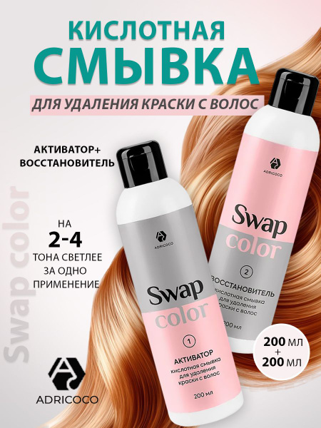 Кислотная смывка для удаления пигмента краски с волос Swap Color ADRICOCO/ активатор 200 мл ...