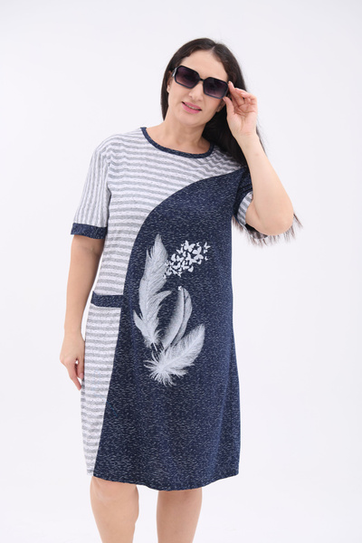 Туника домашняя Женский VG CLOTHES оверсайз, размер 58 Хлопок темно ...